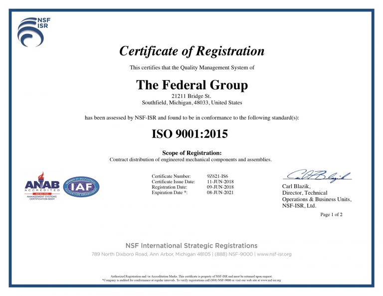 ISO 9001 2015 Certification | The Federal Group USA